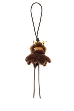 Loewe Shearling And Metal Fawnie Keyring - Brown