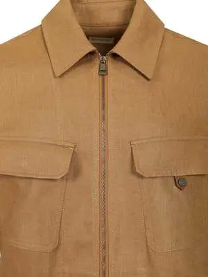 Moncler Short-sleeved, Zip-up Shirt In Linen Twill