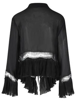 Blumarine Viscose Shirt With Lace Inserts And Ruffled Cuffs - Black