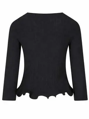 Fendi Ribbed V-neck Top With Ruffle Hem