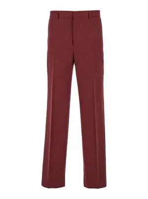 Gucci Bordeaux Cotton Gg Motif Straight Leg Pants - Multicolor