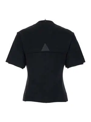 Moncler Black Tech Fabric Crew Neck T-shirt With Logo - Multicolor