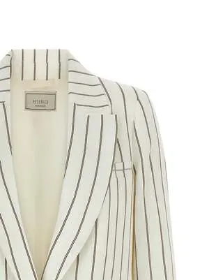 Peserico Single-breasted Pinstripe Linen Cotton Twill Blazer