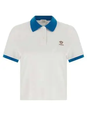 Versace Medusa Embroidered Cotton Piquet Polo Shirt - Blue
