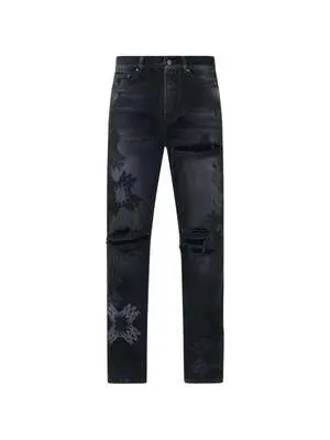Amiri Distressed Floral Straight Leg Jeans