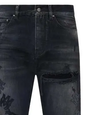 Amiri Distressed Floral Straight Leg Jeans