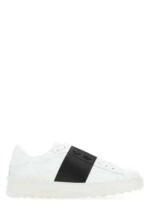 Valentino Garavani Open Leather Sneakers With Black Band - White