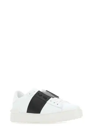 Valentino Garavani Open Leather Sneakers With Black Band - White