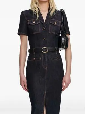 SELF-PORTRAIT Denim Midi Dress With V-neckline And Front Zip
