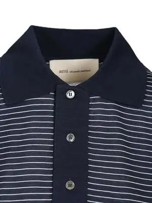 AMI Paris Striped Boxy Fit Polo With De Coeur Patch