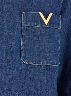 Valentino Garavani V-neck Cotton Blouse With Vlogo Plaque - Multicolor