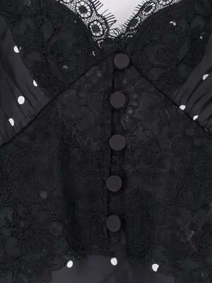 SELF-PORTRAIT Polka Dot Lace Trimmed Satin Maxi Dress