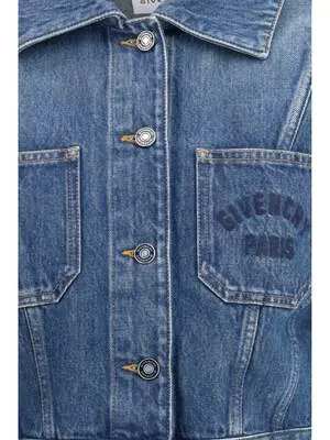 Givenchy Denim Cropped Jacket With Logo Embroidery - Blue