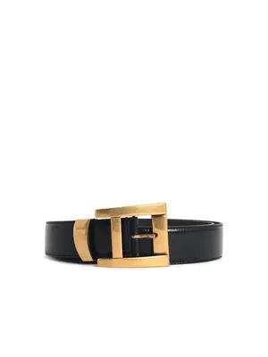 Versace Leather Belt With Gold Tone Buckle - Black