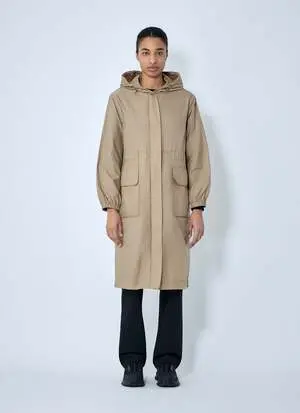 Moncler Hooded Parka Coat In Nylon - Cream