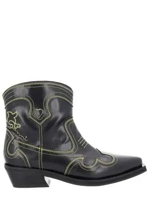 GANNI Low Shaft Boots With Contrast Stitching - Black