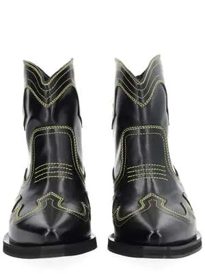 GANNI Low Shaft Boots With Contrast Stitching - Black
