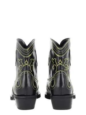 GANNI Low Shaft Boots With Contrast Stitching - Black