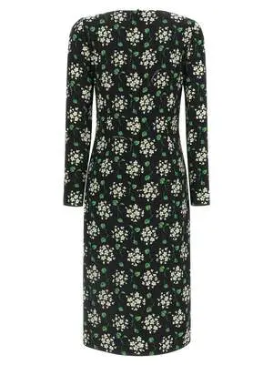 Dolce & Gabbana Flower Print Silk Charmeuse Midi Dress - Black