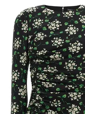 Dolce & Gabbana Flower Print Silk Charmeuse Midi Dress - Black