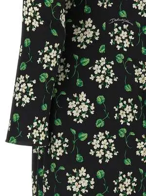Dolce & Gabbana Flower Print Silk Charmeuse Midi Dress - Black