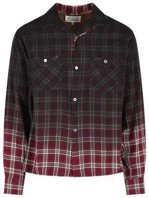 MAISON MARGIELA Burgundy Viscose Check Shirt With Gradient Effect
