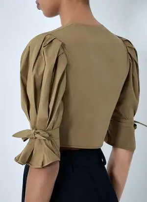 Chloé Structured Cropped Puff Sleeve Blouse