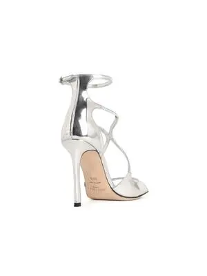 JIMMY CHOO Metallic Leather Sandals With Buckle Detail - Silver