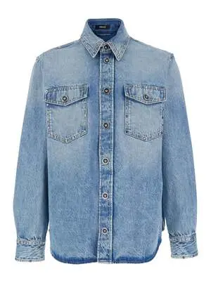VERSACE Versace Men Light Blue Shirt With Classic Collar And Two Patch Pockets On The Front In Denim For Men