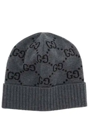 Gucci GUCCI Monogrammed Cashmere Beanie Black