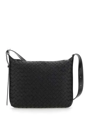 Bottega Veneta Black Leather Crossbody Bag With Intreccio Motif - Multicolor