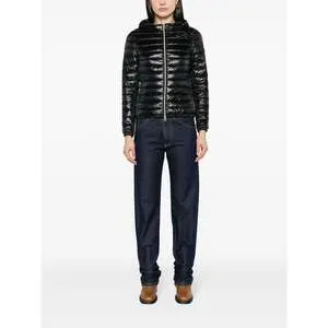 Herno Feather Down Padded Quilted Jacket With Gold-tone Logo - Black