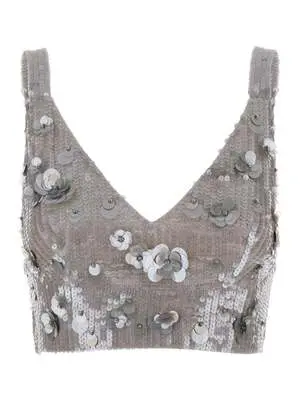 P.a.r.o.s.h Sequined Crop Top With Floral Appliqués - Multicolor