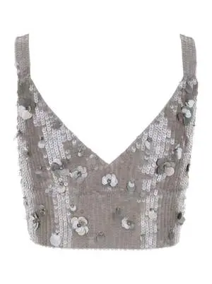 P.a.r.o.s.h Sequined Crop Top With Floral Appliqués - Multicolor