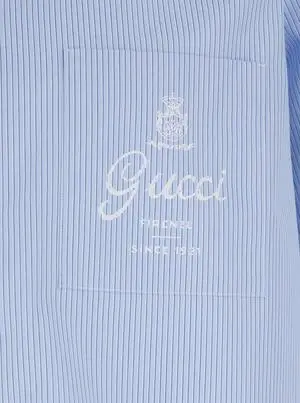 Gucci Light Bowling Shirt With Logo Embroidery On The Front And All-over Stripe Motif In For - Multicolor