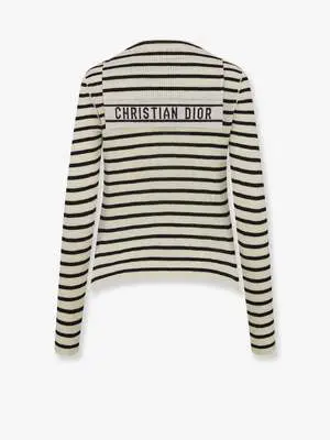 Dior Striped Linen And Silk V-neck Sweater With Lace Detail - Multicolor