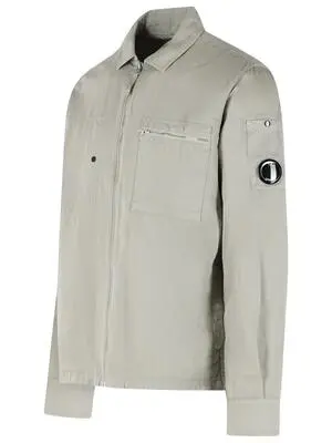 C.P. COMPANY Zip Up Linen Blend Jacket - Cream