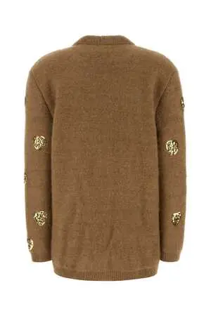 Valentino Garavani Camel Mohair Blend Oversize Cardigan With Heart Embellishments