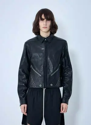 Rick Owens Studded Leather Jacket With Zip Details