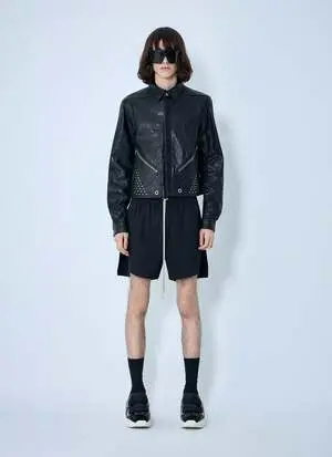 Rick Owens Studded Leather Jacket With Zip Details