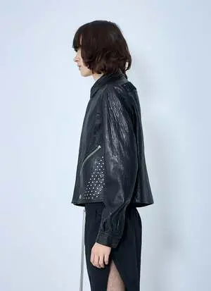 Rick Owens Studded Leather Jacket With Zip Details
