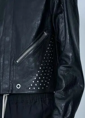 Rick Owens Studded Leather Jacket With Zip Details