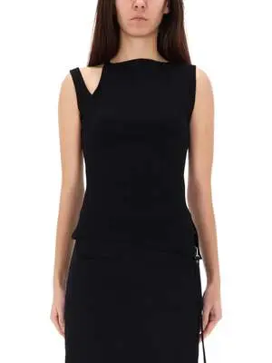 COURREGES Asymmetrical Ribbed Top - Black