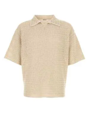 Auralee Sand Crochet Tussah Polo Shirt