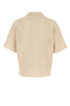 Auralee Sand Crochet Tussah Polo Shirt