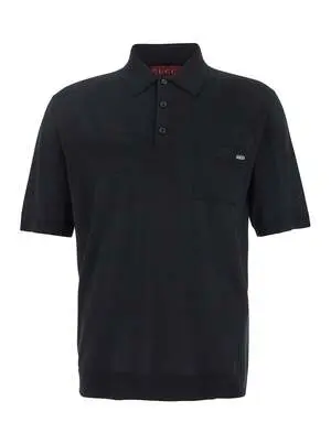 Gucci Black Polo Shirt With Chest Pocket And Embroidered Logo On The Front In Fine Silk Knit - Multicolor