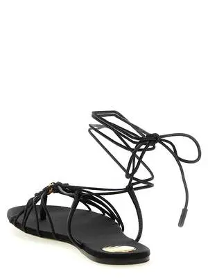 Saint Laurent Babylone Leather Ankle Tie Sandals - Black
