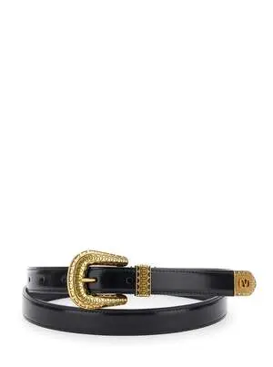 Valentino Garavani Black Leather Belt With Embossed Details - Multicolor