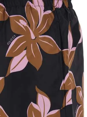 Gucci Tech Fabric Swimsuit With All-over Floral Print And Drawstring Waist - Multicolor