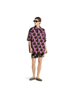 Gucci Tech Fabric Swimsuit With All-over Floral Print And Drawstring Waist - Multicolor